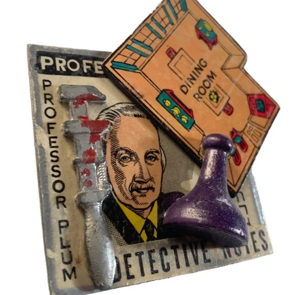 Jewelry | Vintage 198s Clue Themed Professor Plum Collage Art Brooch ...